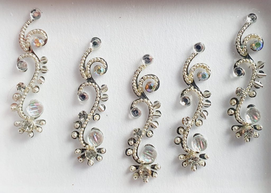 SLS009 Long Silver Coloured Crystal Fancy Bindis - MystikalZen